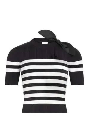 Patou Striped Knit T-shirt With Bow Detail - Black