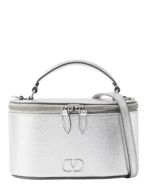 Valentino Garavani Vanity Case Metallic Textured-leather Shoulder Bag - Silver