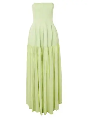 Simkhai Sandrine Strapless Pleated Midi Dress - Green