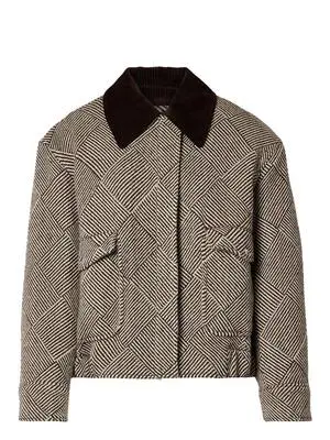 Stella McCartney Checked Wool-blend Jacket With Corduroy Trims - Dark Brown
