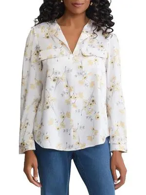 Jones New York Floral Utility Long-sleeve Top - White Sand Multi