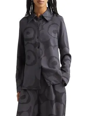 Marimekko Vivahde Unikko Twill Button-up Shirt - Black Dark Grey