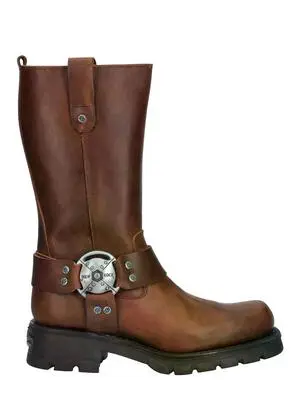 NEW ROCK Buckle-strap Biker Boots - Brown