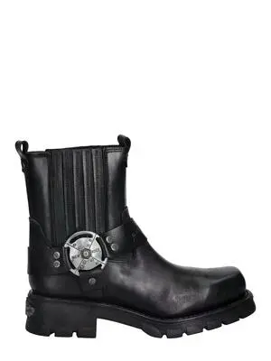 NEW ROCK Buckle-strap Boots - Black