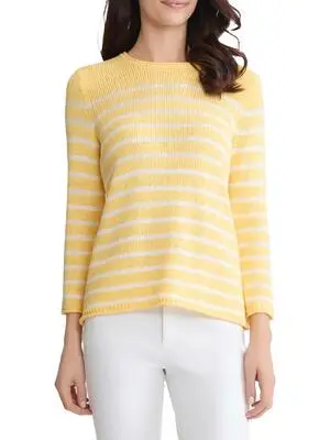 Jones New York Striped Crewneck Pullover Sweater - Cornsilk/white Sand