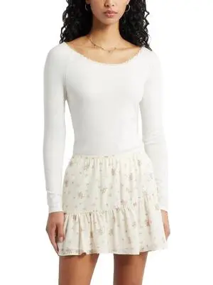 Bp. Lace Trim Long Sleeve Top - Ivory