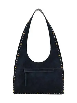 Mango Studded Suede Shoulder Bag - Navy