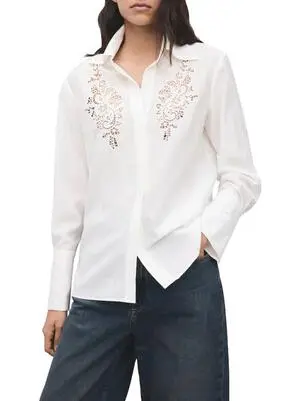 Mango Embroidered Lace Inset Button-up Shirt - Off White