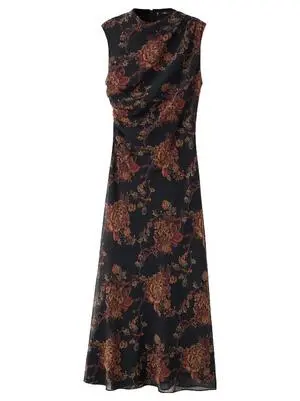 Mango Floral Shirred Dress - Black
