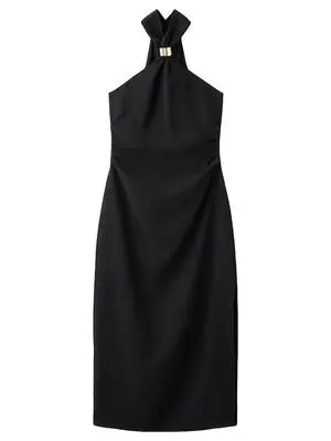 MANGO Pleated Mock Neck Midi Dress