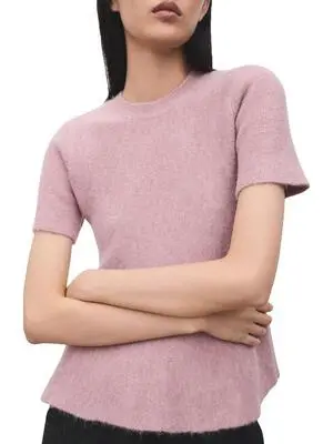 Mango Short Sleeve Peplum Sweater - Pastel Pink