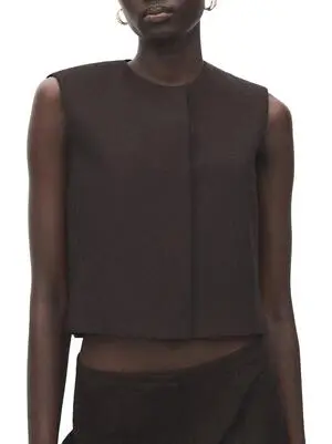 Mango Sleeveless Snap-up Crop Top - Grey
