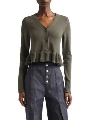 Cecilie Bahnsen Prisca Cotton & Silk Cardigan - Olive Cotton Silk Blend