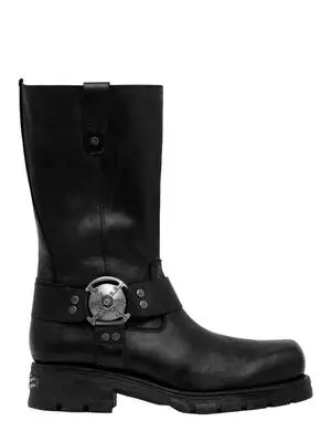 NEW ROCK Buckle-strap Biker Boots - Black