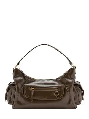 Mango Faux Leather Shoulder Bag - Khaki