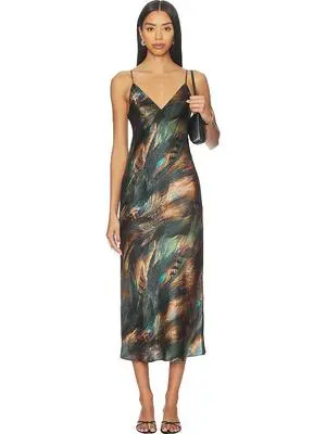 L'Agence Seridie Midi Slip Dress - Teal Malt Mix Feather