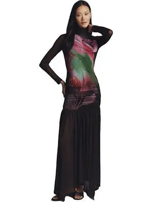 AFRM Joni Long-sleeve Maxi Dress - Pink Peony Blur