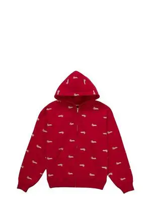 Supreme Repeat Script Zip Up Hooded Sweatshirt - Red