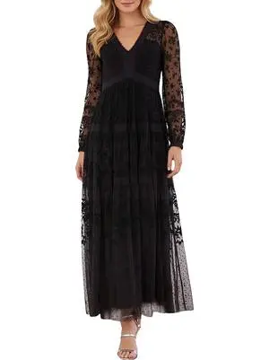 NEEDLE & THREAD Celestia Ribbon Long Sleeve Gown - Graphite