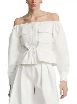 BCBGMAXAZRIA Off-The-Shoulder Drawstring Top