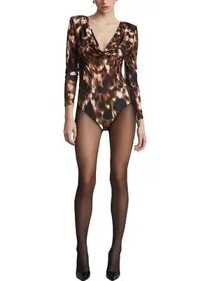 Bcbgmaxazria Printed Bodysuit - Leopard Desert Palm Print