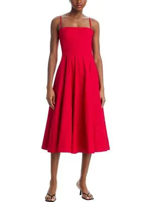 Staud Wylie Square Neck Midi Dress - Cherry