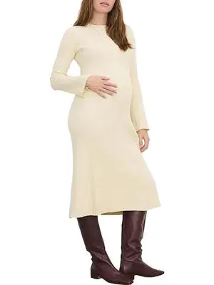 Hatch Collection The Odette Ribbed Midi Maternity Dress - Ivory
