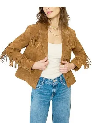 Central Park West Genuine Suede Fringe Blazer - Camel