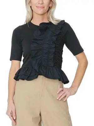 WEST OF Fabienne Knit Top With Ruffles - Black