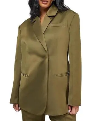 WAREHOUSE Premium Satin Oversized Blazer - Olive