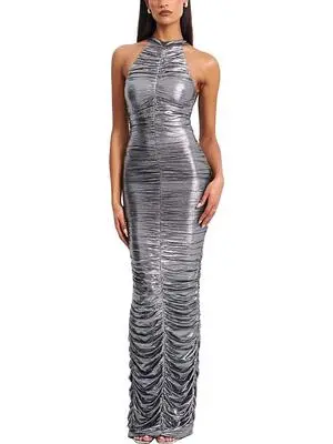 MISS CIRCLE Abril Glitter Backless Gown - Silver