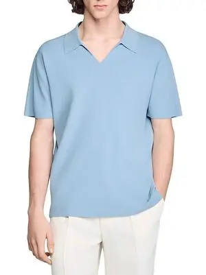 Sandro Stretch Knit Polo Shirt - Sky Blue