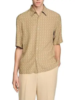 Sandro Link Print Loose Fit Shirt - Havana