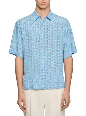 Sandro Link Print Loose Fit Shirt - Sky Blue