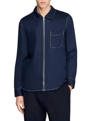 Sandro Loose Fit Zip Up Jacket - Navy Blue