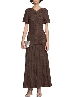 Sandro Rhinestone Knit Maxi Dress - Brown