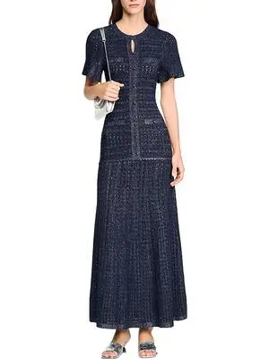 Sandro Rhinestone Knit Maxi Dress - Navy Blue | Editorialist
