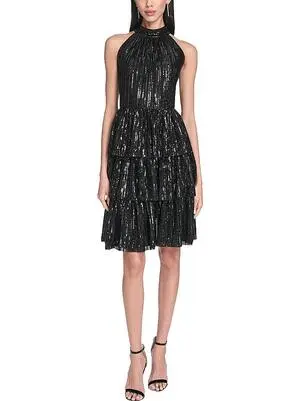 Eliza J Mock Neck Tiered Skirt Cocktail Dress - Black