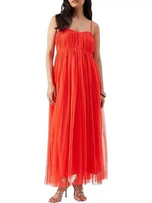 WAREHOUSE Tulle Strappy Bandeau Maxi Dress - Red