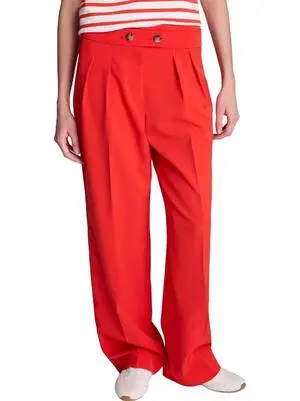 KENNETH COLE Pleated Wide Leg Pants - Lava Red