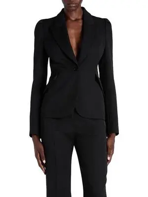 Alexander McQueen Puff Shoulder Wool Grain De Poudre Blazer - Black