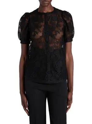 Alexander McQueen Puff Sleeve Floral Lace Shirt - Black