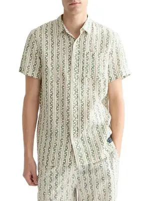 Scotch & Soda Horseshoe Print Short Sleeve Linen Button-up Shirt - Horseshoe Stripe Egg