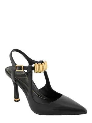 KENNETH COLE Romi Ankle Strap Pointed Toe Pumps - Black Leather