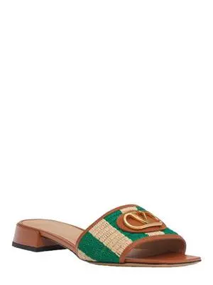 Valentino Garavani Vlogo Crochet Slide Sandal - Natural/green/brown