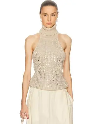 Retrofete Veneta Embellished Knit Top - Latte & Silver