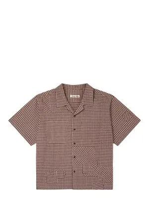 STORY MFG. Pa Camp-collar Patchwork Checked Organic Cotton Shirt - Brown