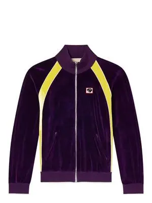 Valentino Garavani Appliquéd Cotton-blend Velvet Track Jacket - Purple