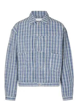 STORY MFG. Sundae Checked Cotton Jacket - Blue