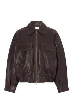 Staud Eugene Oversized Textured-leather Bomber Jacket - Brown